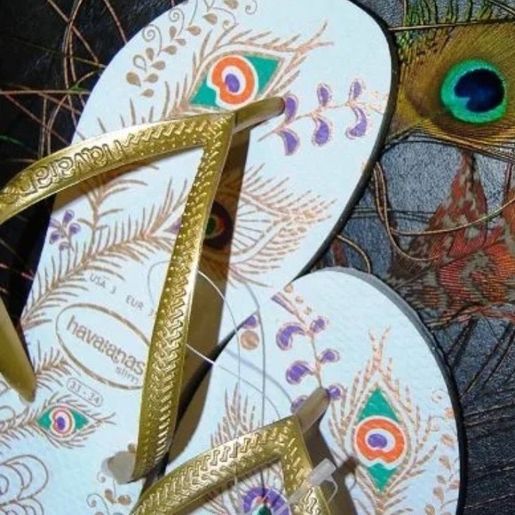 Havaianas | Shoes | Havaianas Gold Slim Peacock Flip Flops | Poshmark